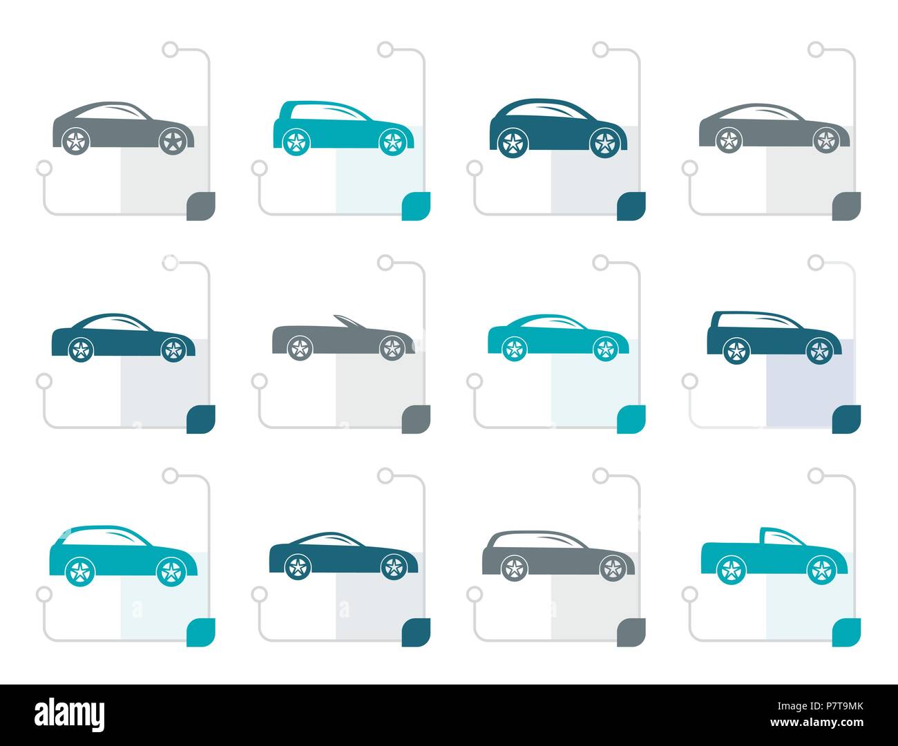 Stylized different types of cars icons - Vector icon set Stock Vector ...