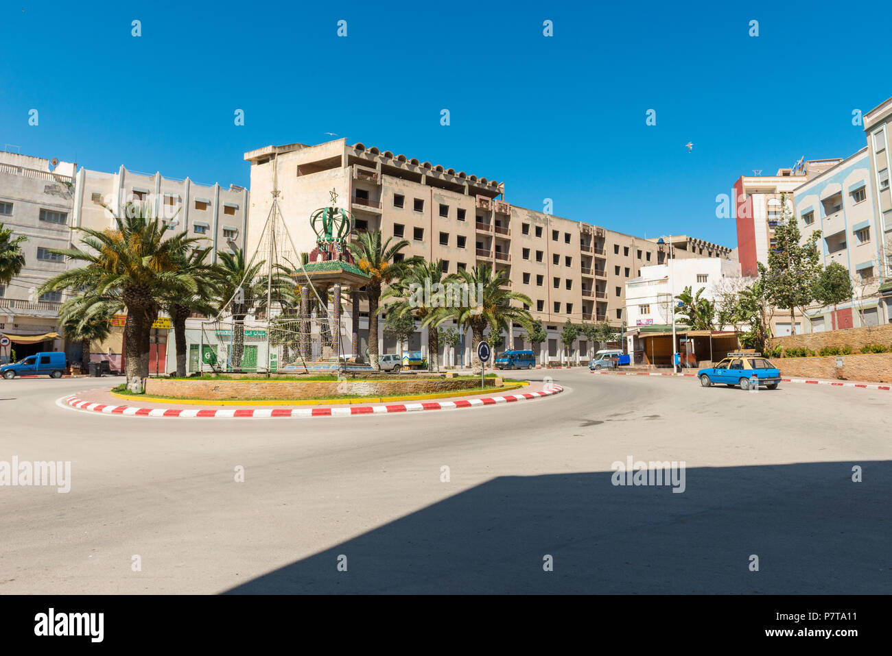 A roundabout near one of the old neighborhoods of Al Hoceima, Morocco ...