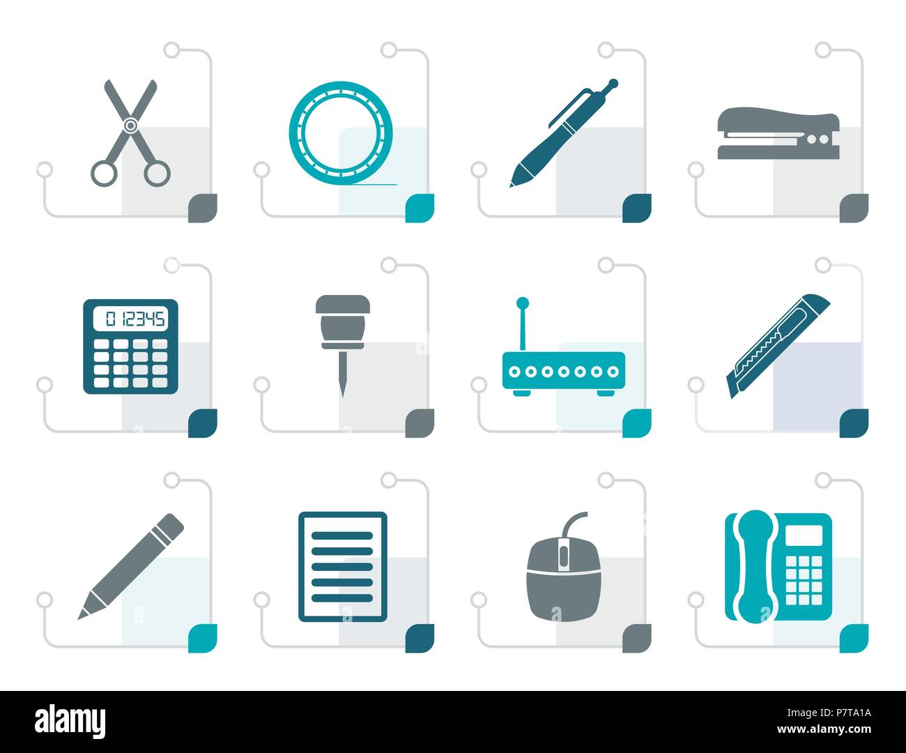Stylized Business and Office icons - vector icon set Stock Vector Image ...
