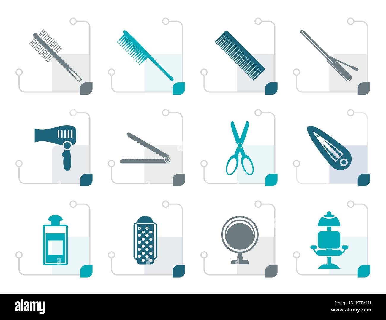 Stylized hairdressing, coiffure and make-up icons- vector icon set ...