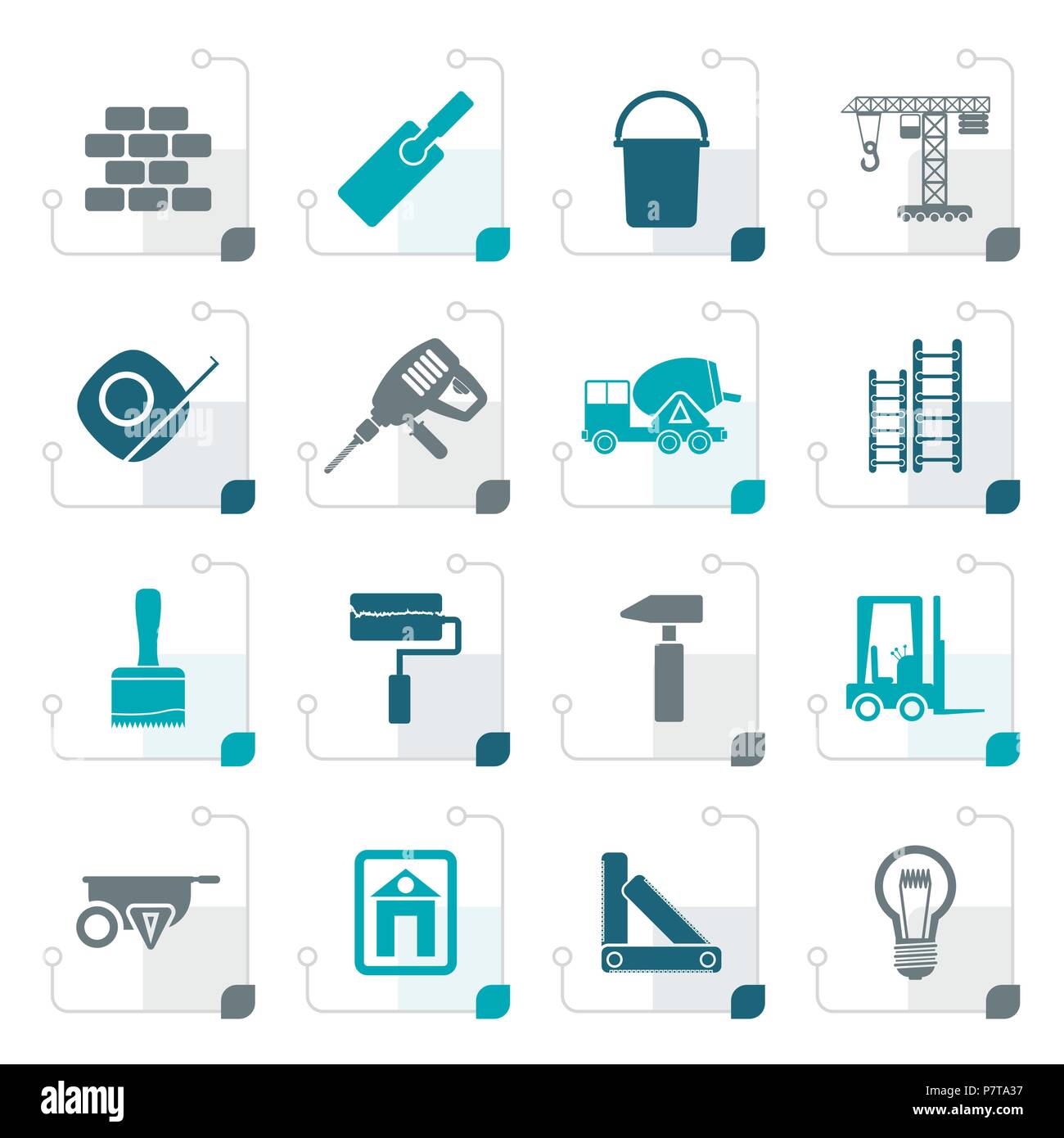 Stylized Construction and Building icons - vector Icon Set Stock Vector ...