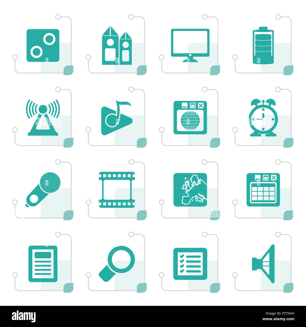 Stylized Mobile phone performance, internet and office icons - vector ...