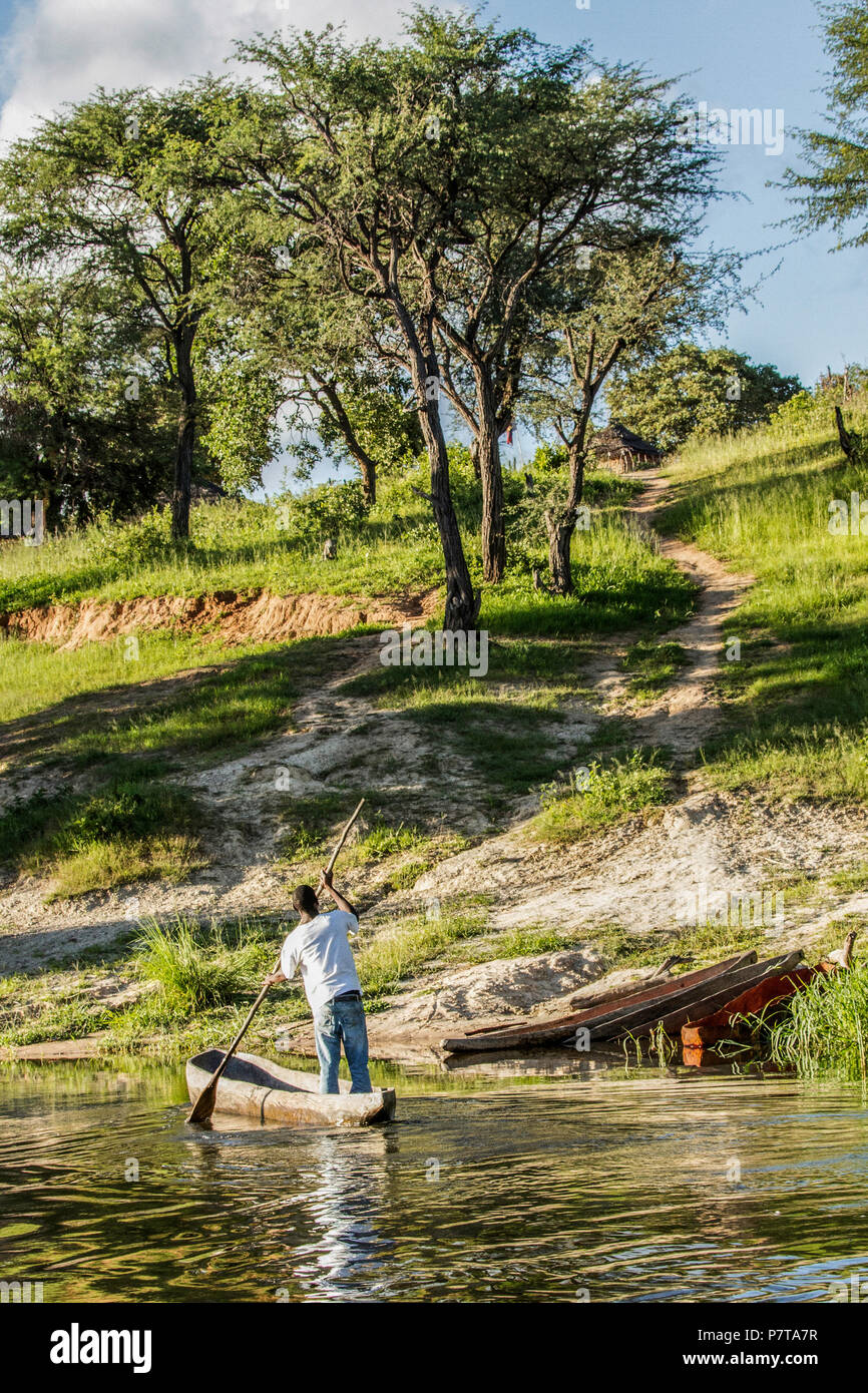 A traditional dugout canoe, or mokoro, still in everyday use on the ...