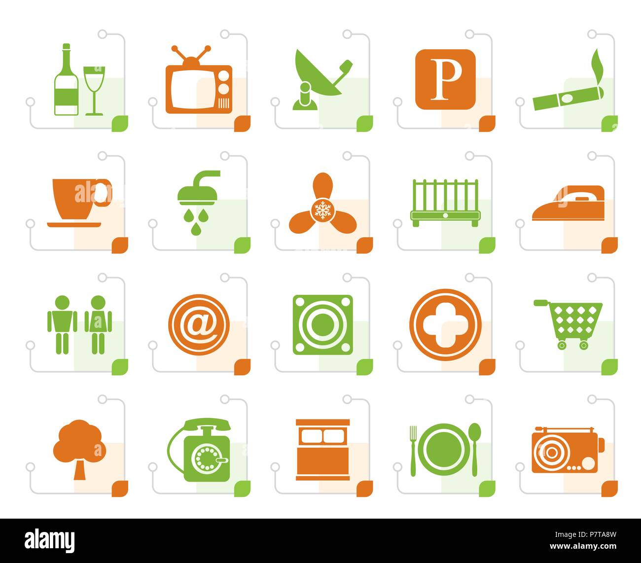 Stylized Hotel and Motel objects icons - vector icon set Stock Vector ...