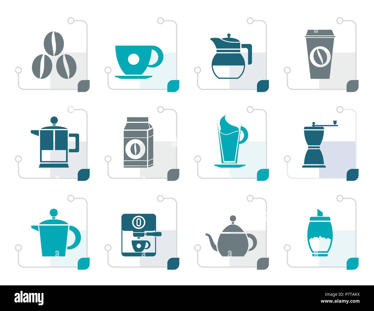 Stylized coffee industry signs and icons - vector icon set Stock Vector ...
