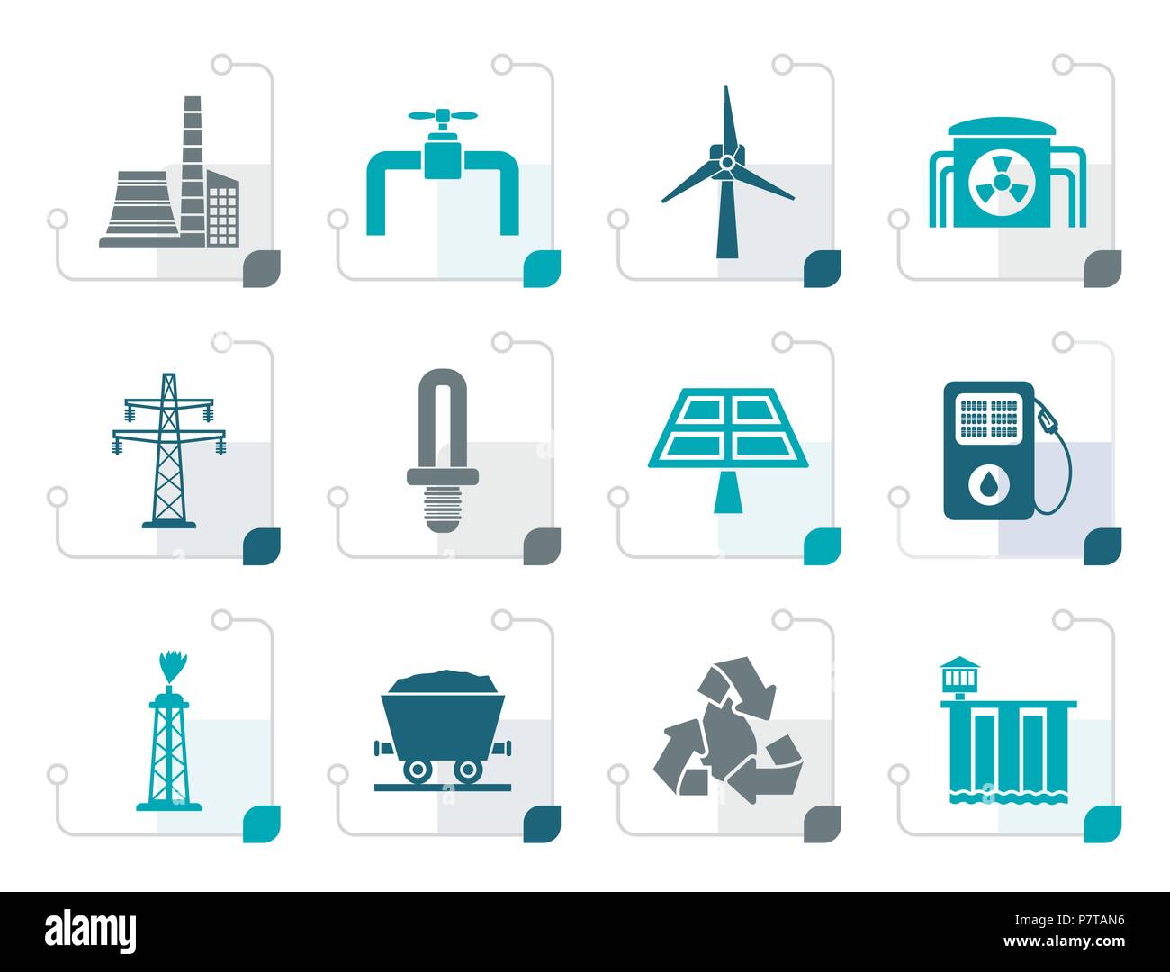 Stylized Power and electricity industry icons - vector icon set Stock ...