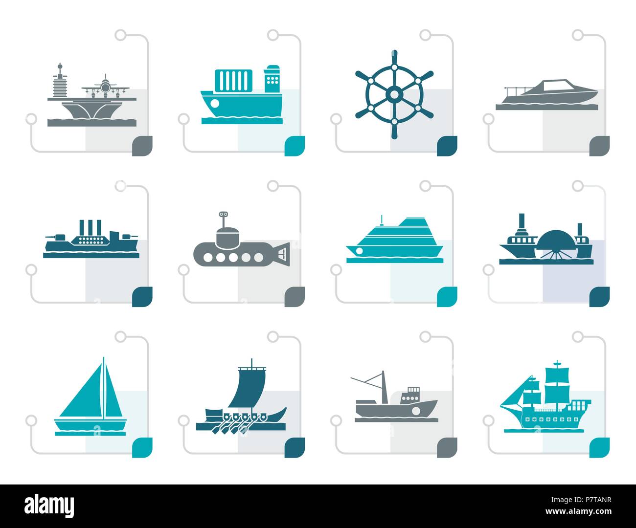 Stylized different types of boat and ship icons - Vector icon set Stock ...