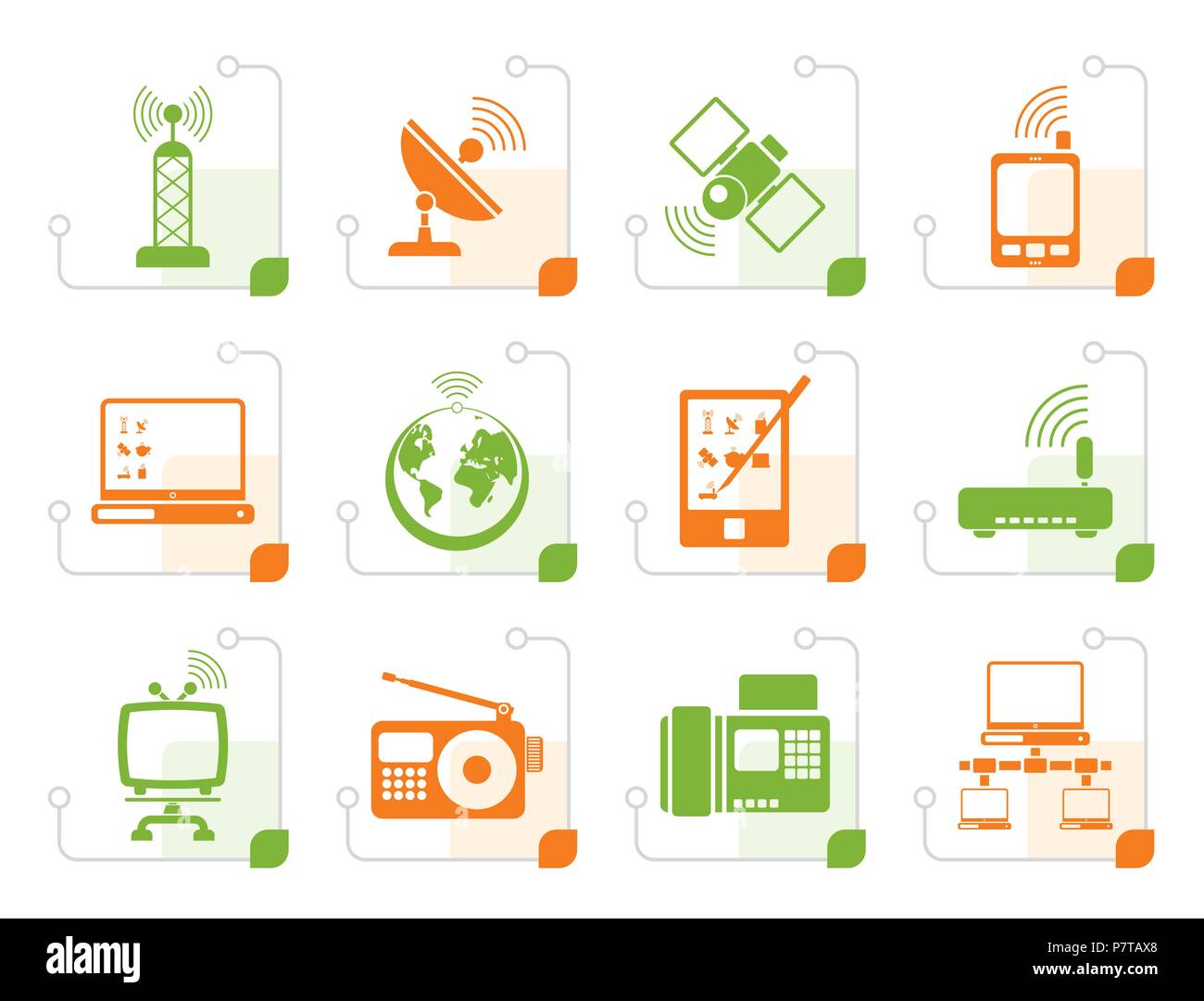 Stylized communication and technology icons - vector icon set Stock ...