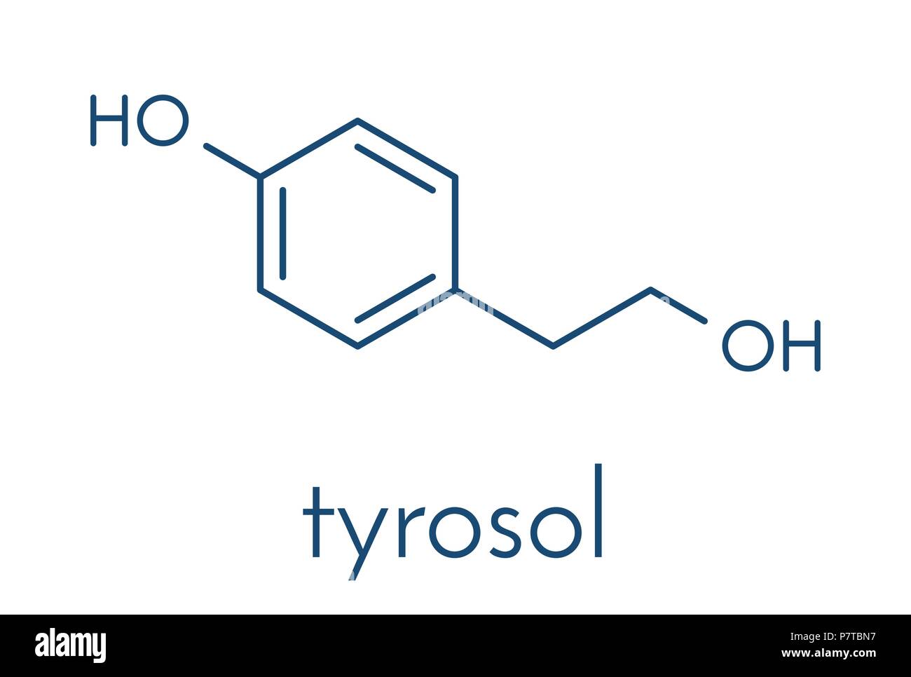 Tyrosol molecule. Antioxidant found in olive oil. Skeletal formula ...