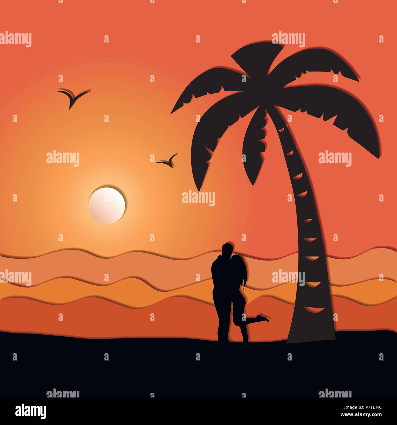 Family beach sunset Stock Vector Images - Alamy