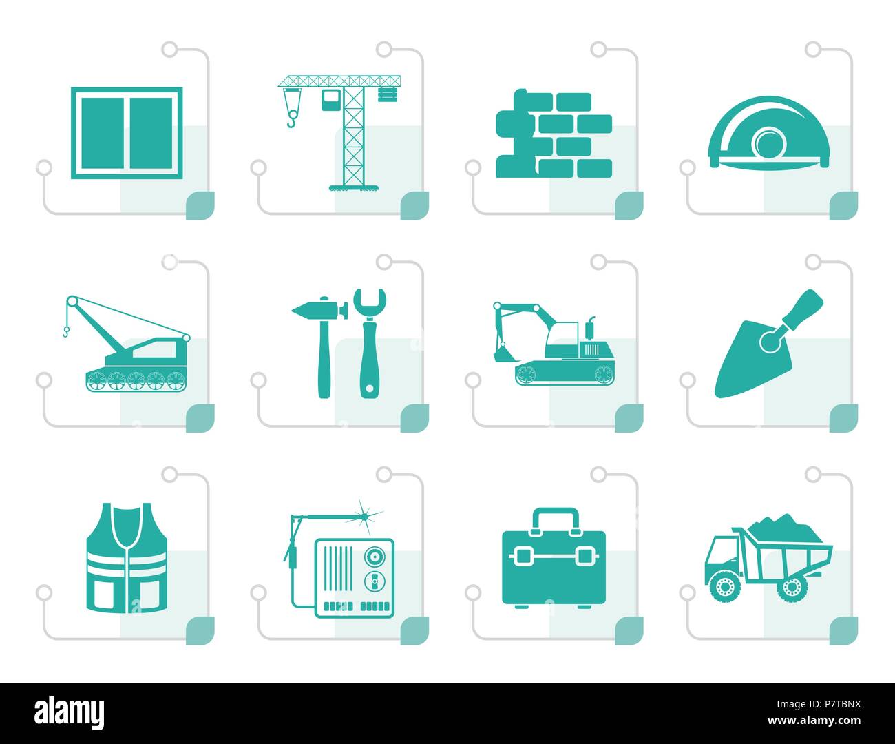 Stylized building and construction icons - vector icon set Stock Vector ...