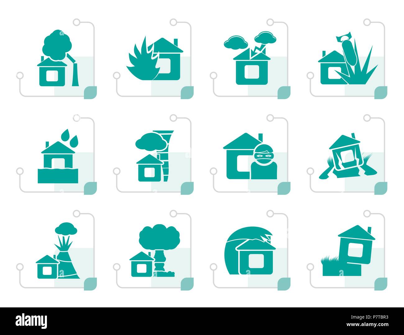 Stylized home and house insurance and risk icons - vector icon set ...
