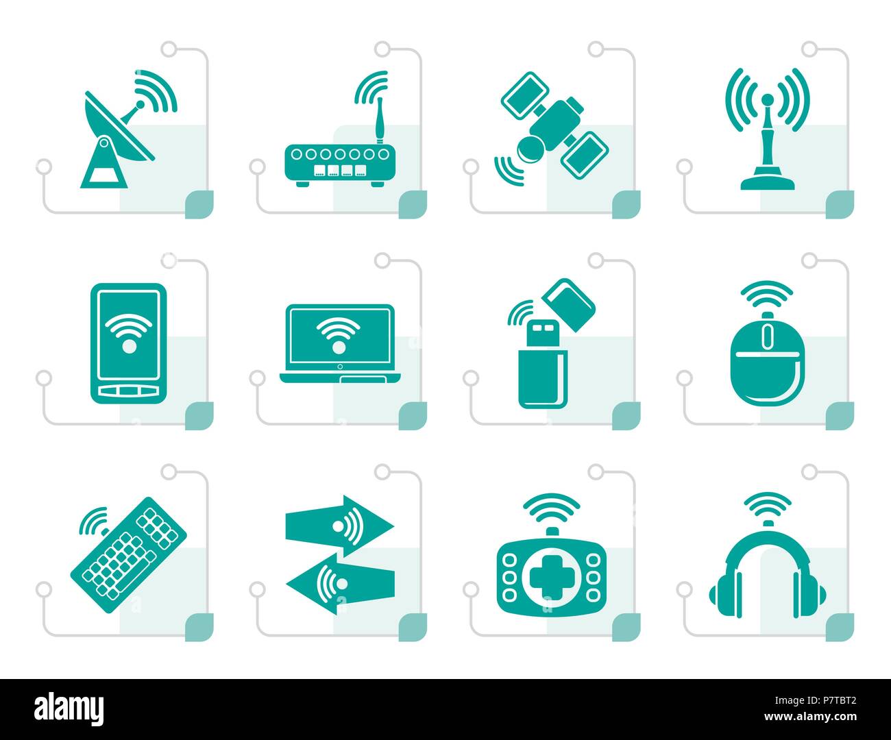 Stylized Wireless and communication technology icons - vector icon set ...