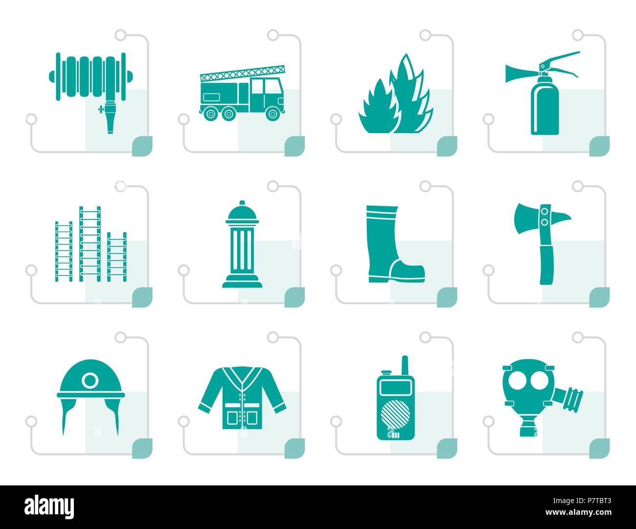 Stylized fire-brigade and fireman equipment icon - vector icon set ...