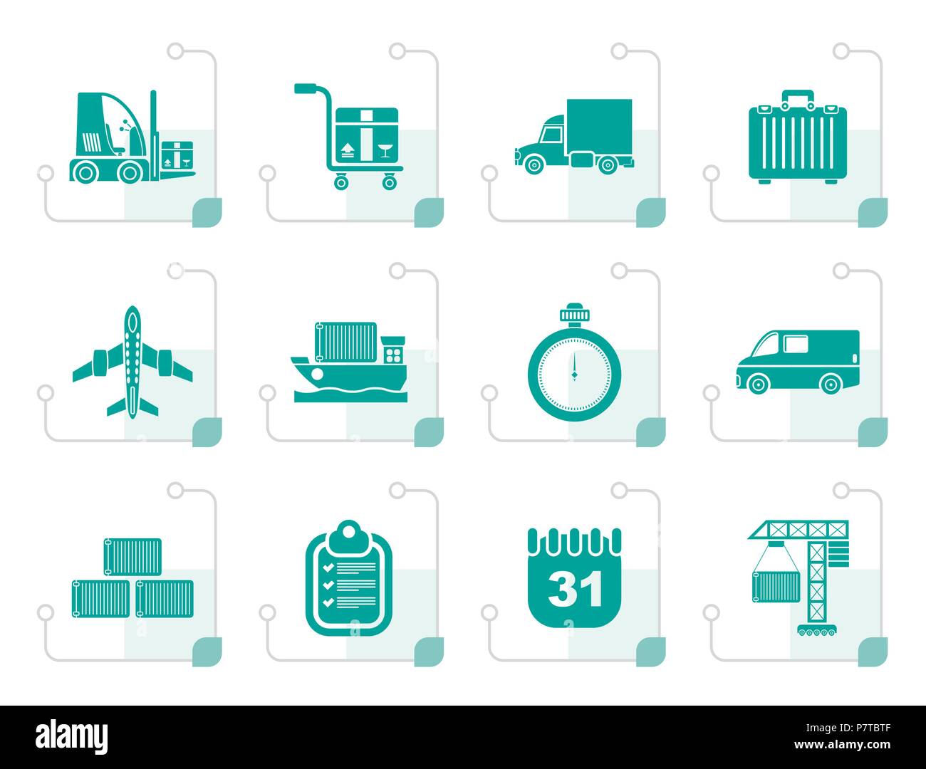 Stylized logistics, shipping and transportation icons - vector icon set ...