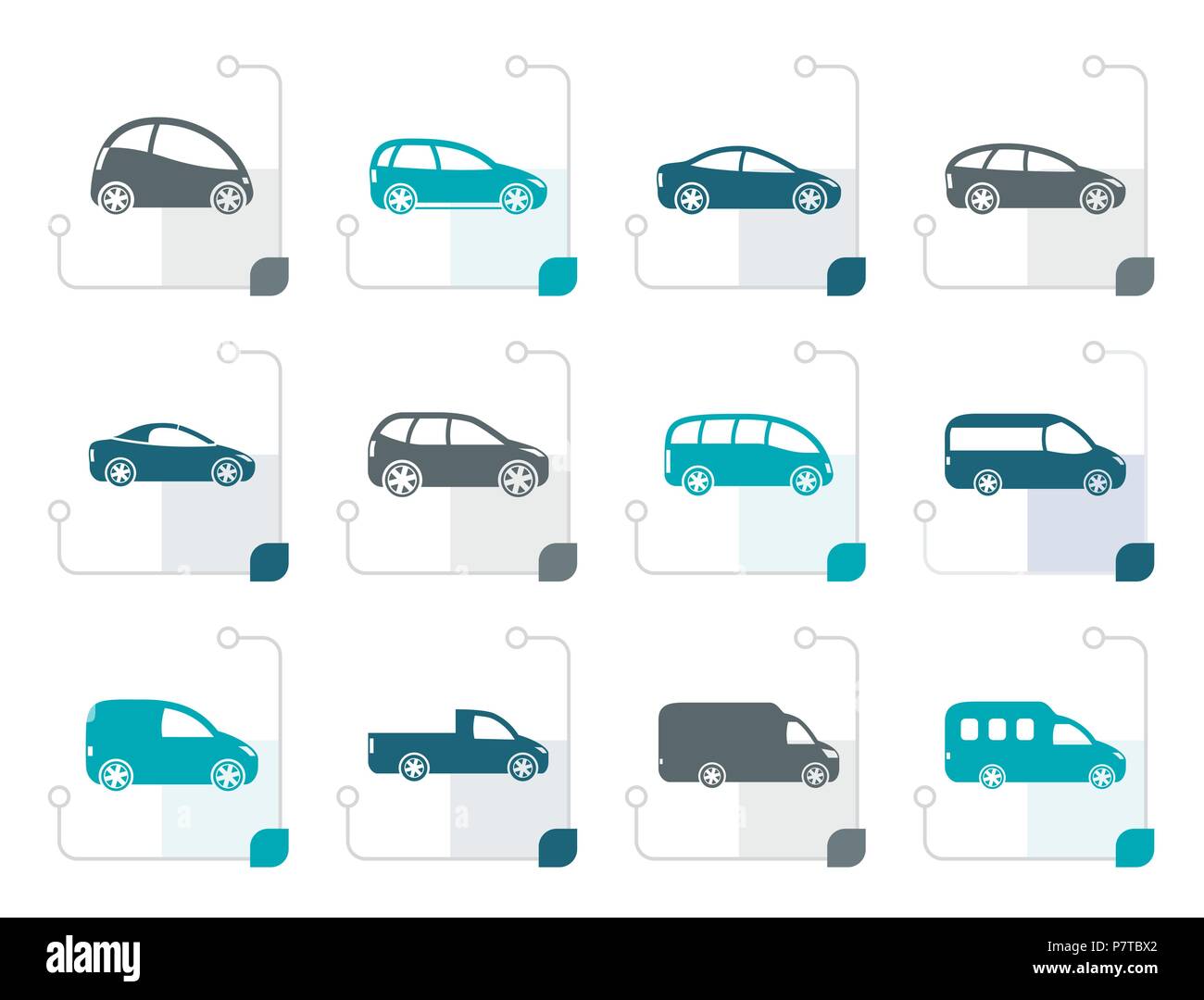 Stylized different types of cars icons - Vector icon set Stock Vector ...