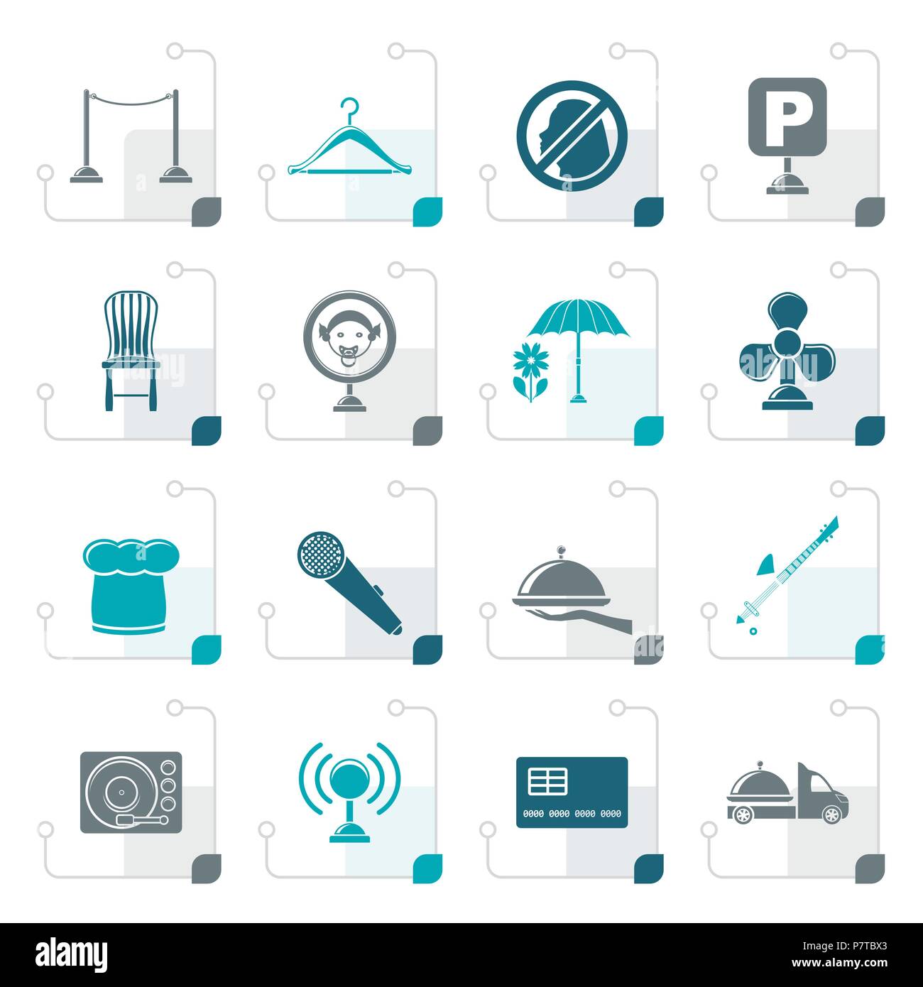 Stylized restaurant, cafe, bar and night club icons - vector icon set ...