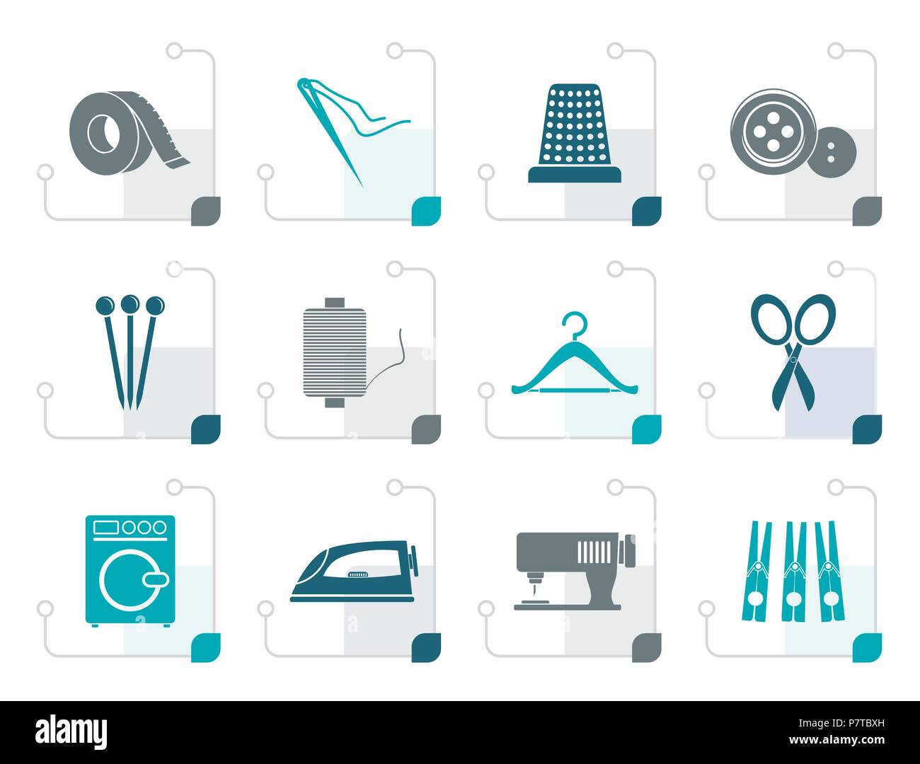 Stylized Textile objects and industry icons - vector icon set Stock ...
