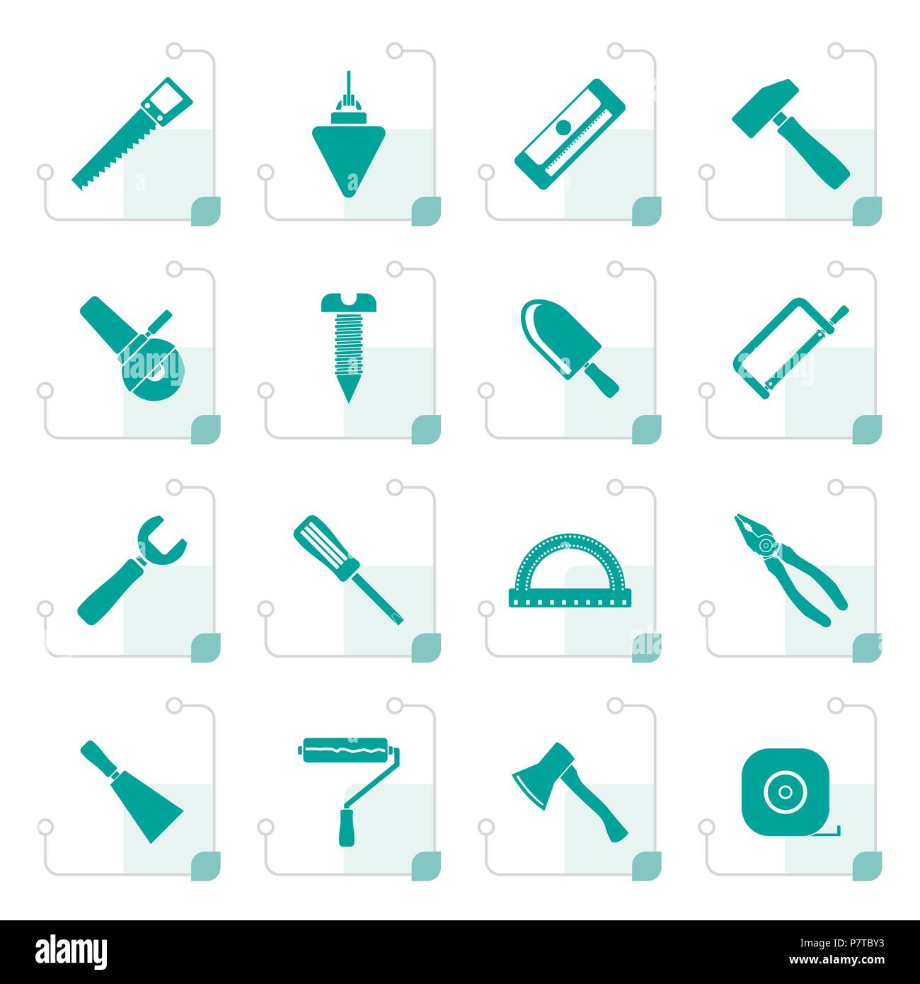 Stylized Construction and Building Tools icons - Vector Icon Set Stock ...
