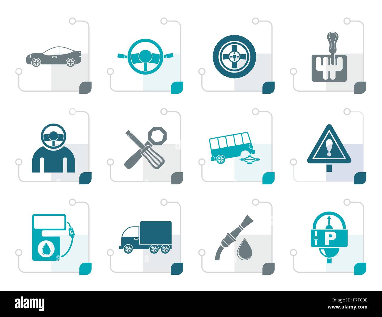 Stylized car services and transportation icons - vector icon set Stock ...