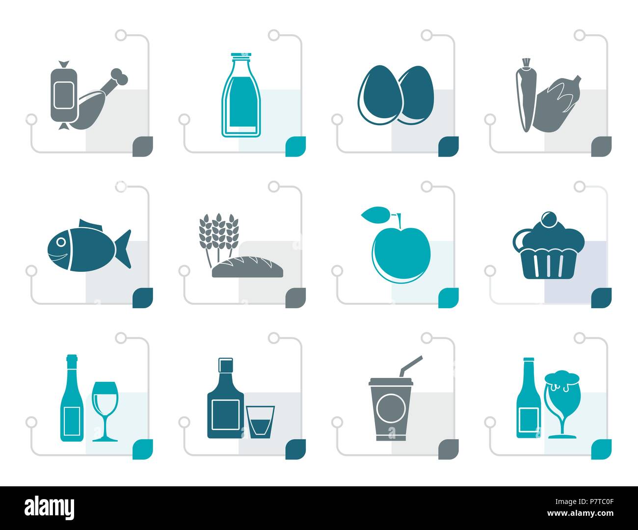 Stylized Food, drink and Aliments icons - vector icon set Stock Vector ...
