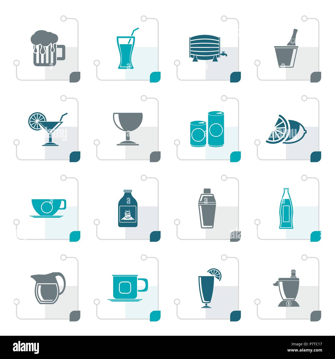 Stylized beverages and drink icons - vector icon set Stock Vector Image ...