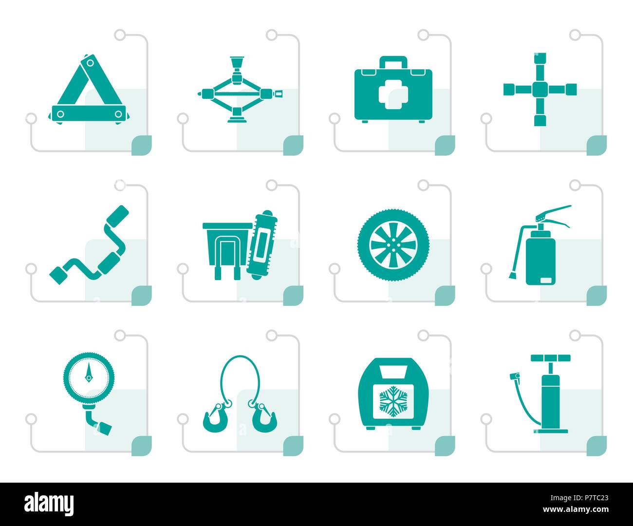 Stylized car and transportation equipment icons - vector icon set Stock ...