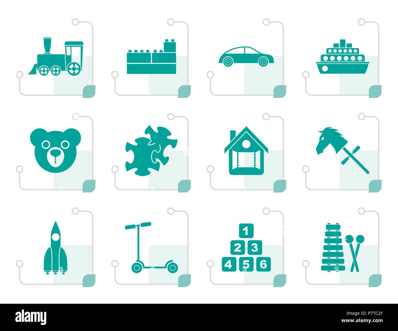 Stylized Different Kinds of Toys Icons - Vector Icon Set Stock Vector ...