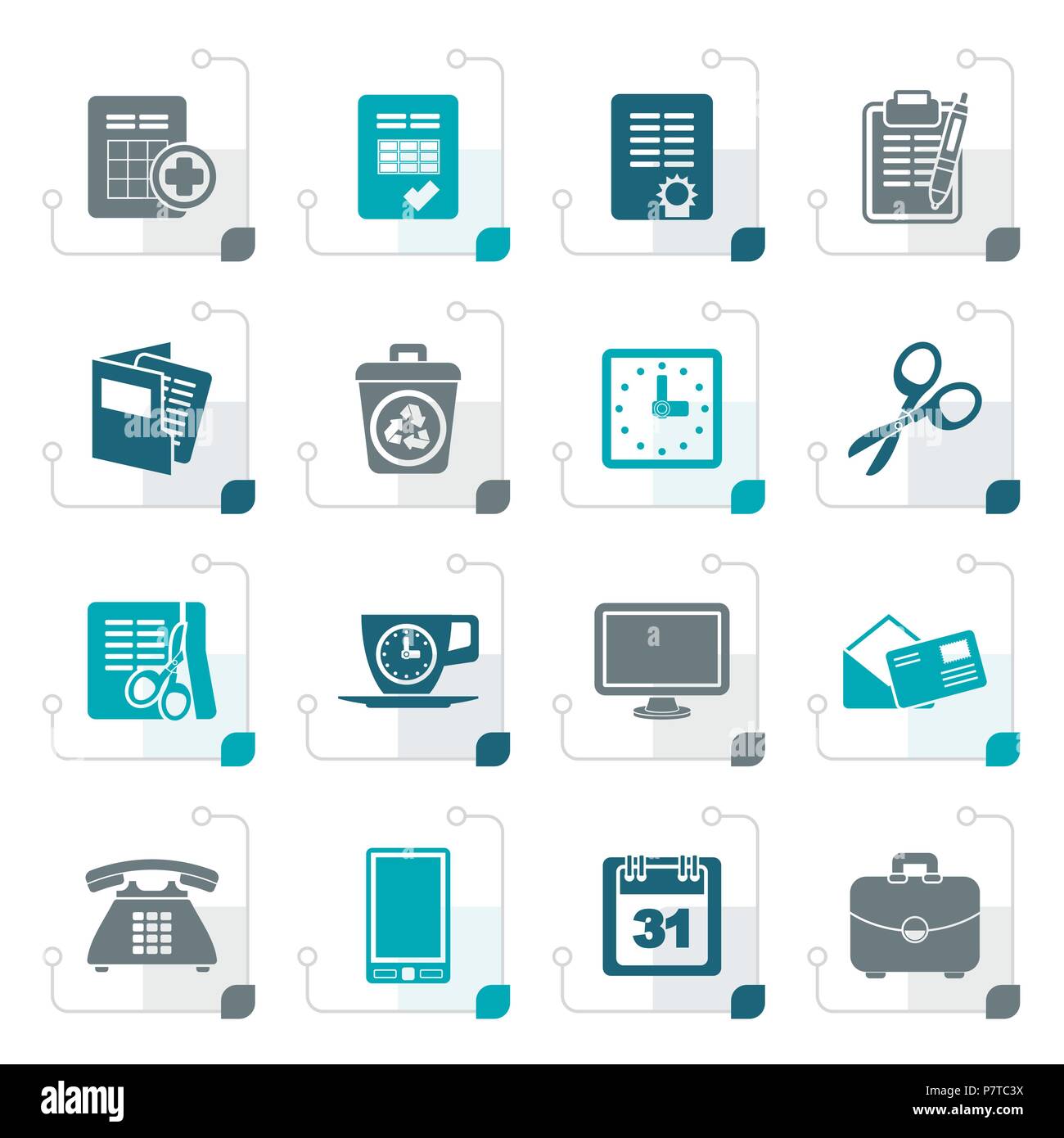 Stylized Business and office tools icons - vector icon set Stock Vector ...