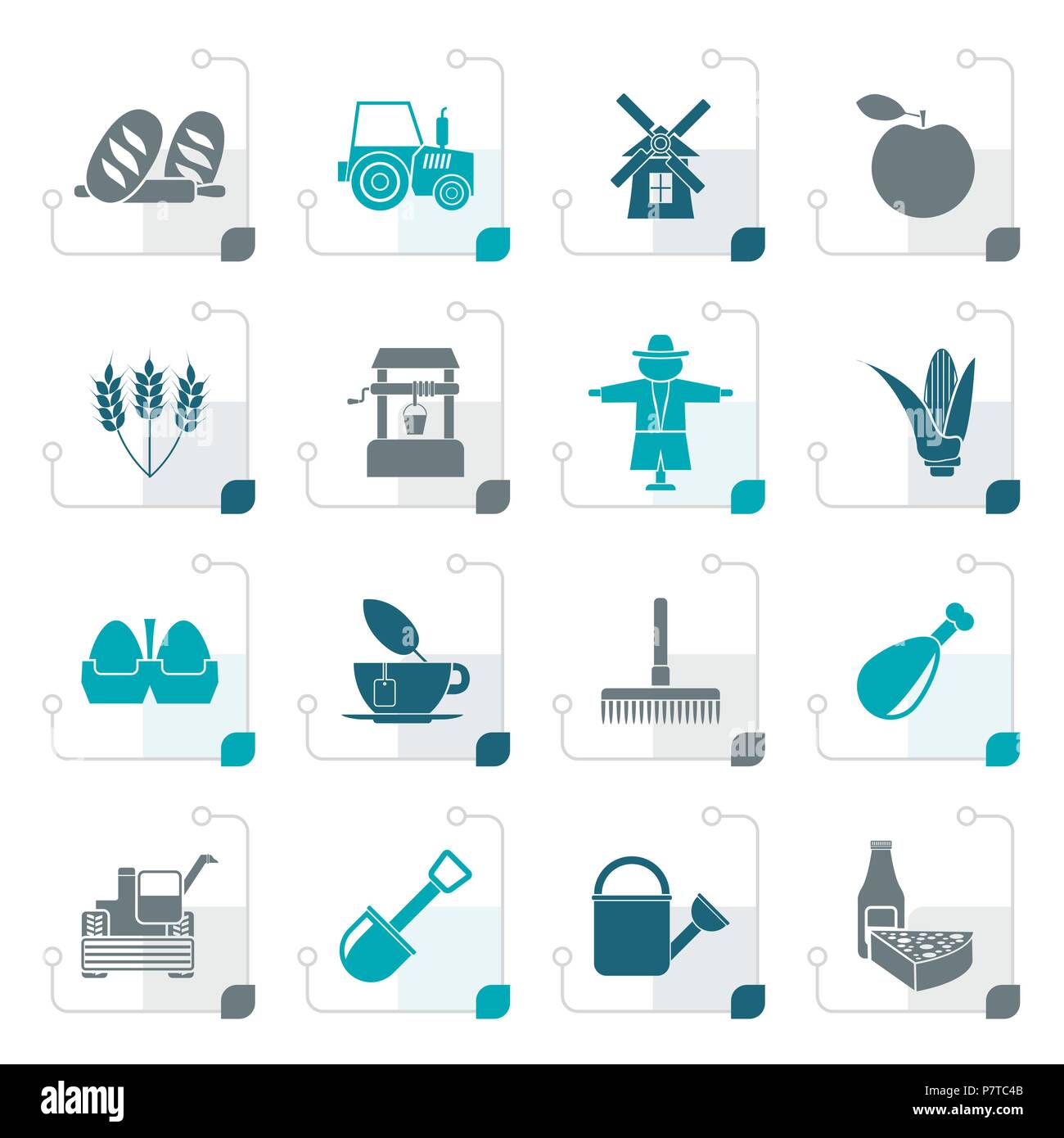 Stylized Agriculture and farming icons - vector icon set Stock Vector ...