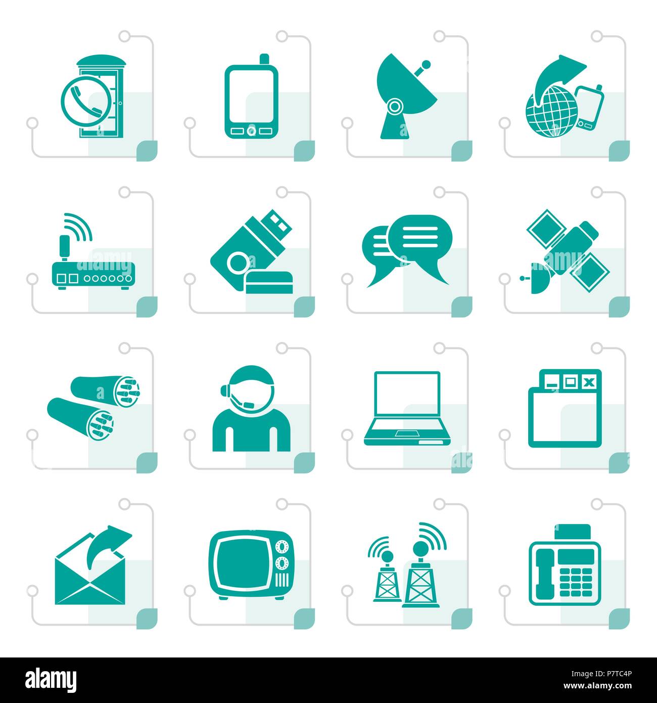 Stylized Communication, connection and technology icons - vector icon ...
