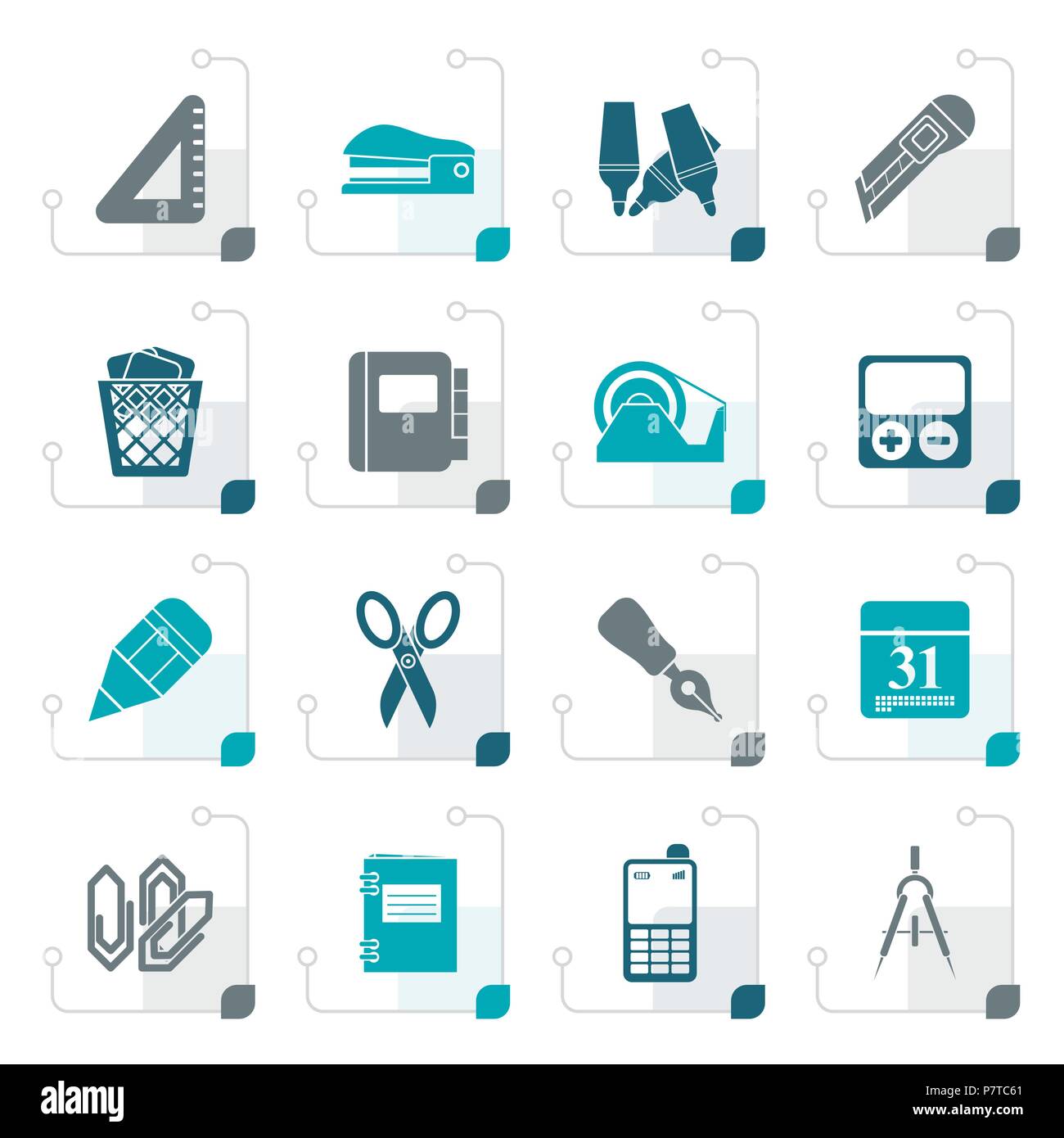 Stylized Business and office objects icons - vector icon set Stock ...