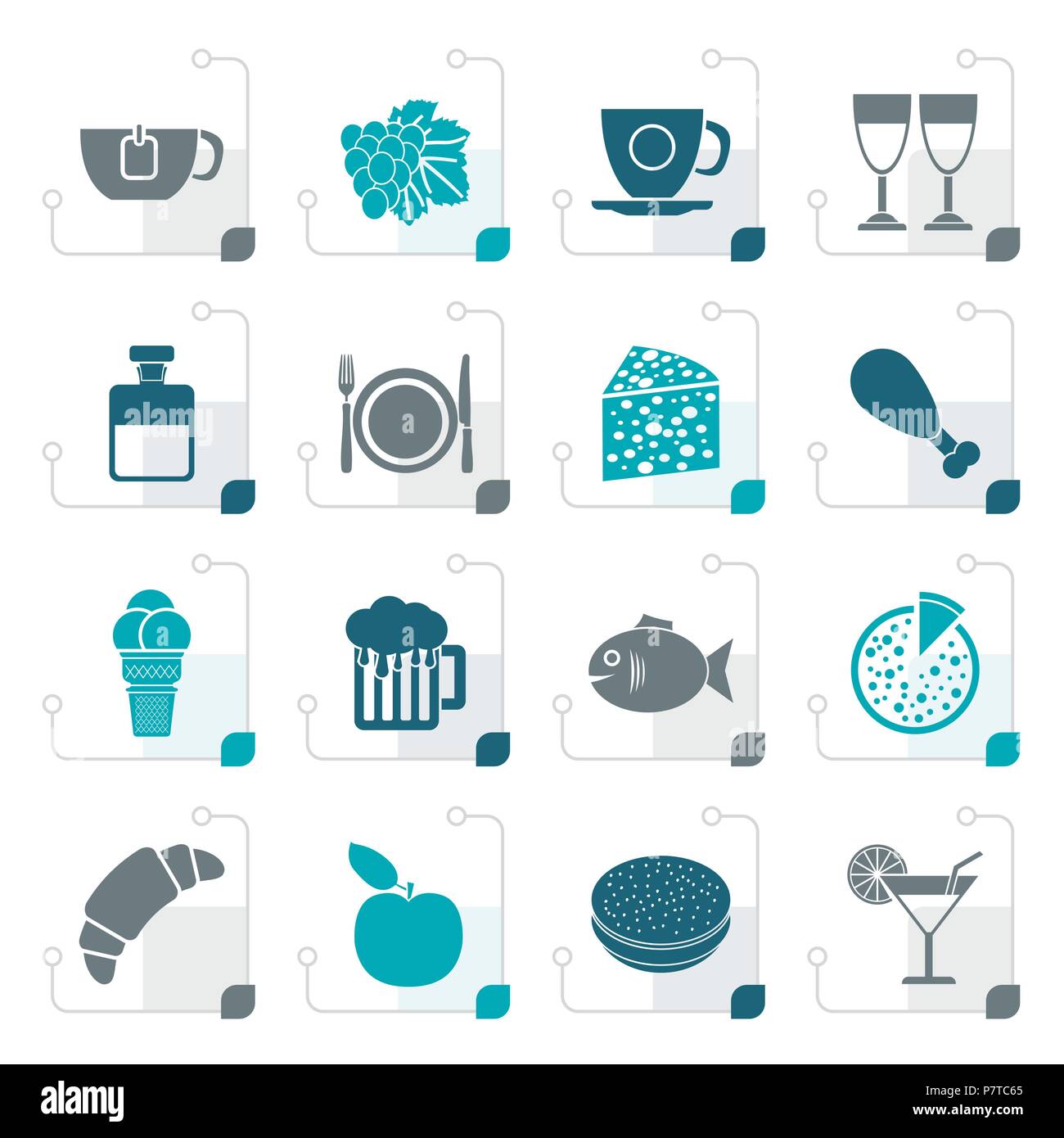Stylized Food, Drink and beverage icons - vector icon set Stock Vector ...