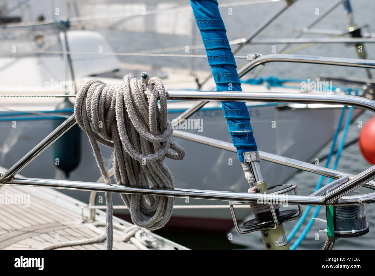 Rigging of deep-sea sailboats. Sailing accessories on a yacht. Season ...