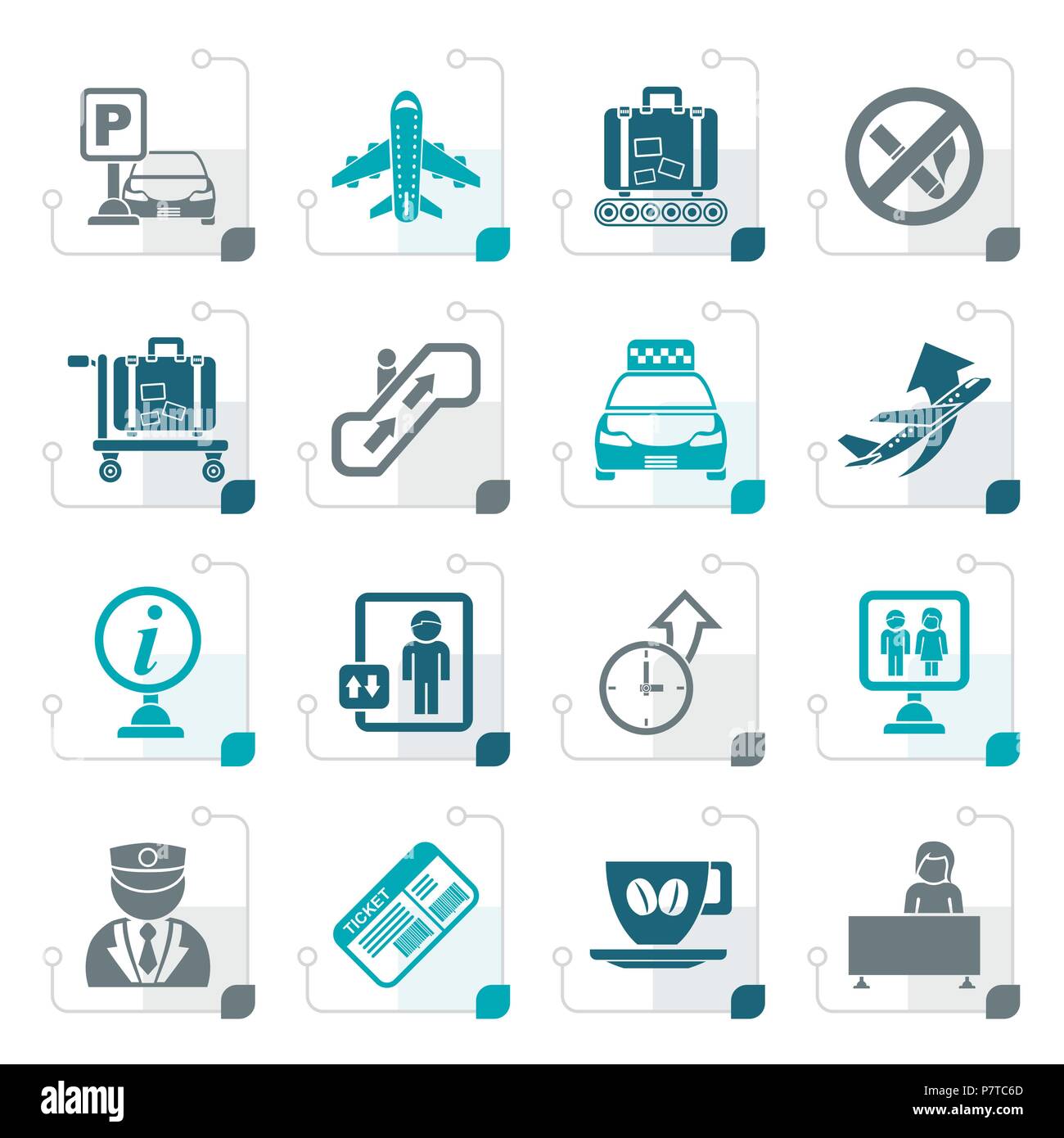 Stylized Airport and transportation icons - vector icon set Stock ...