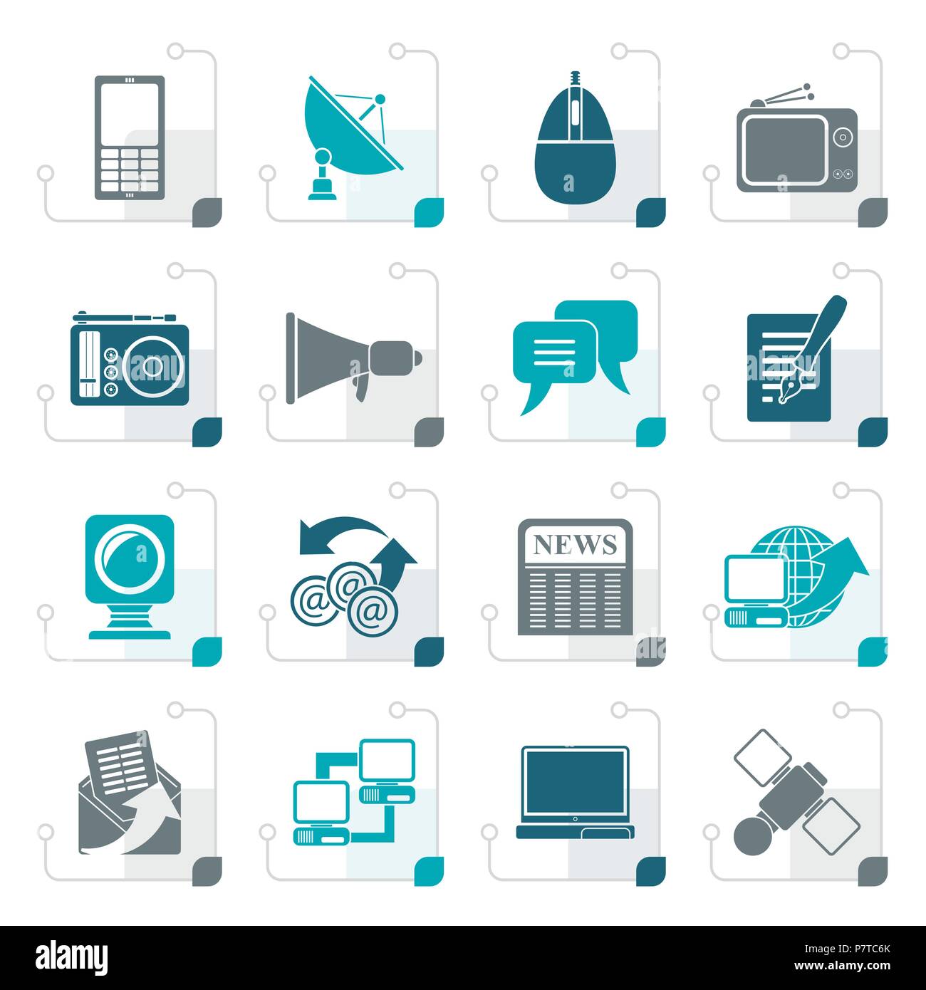 Stylized Communication and Technology icons - Vector Icon Set Stock ...