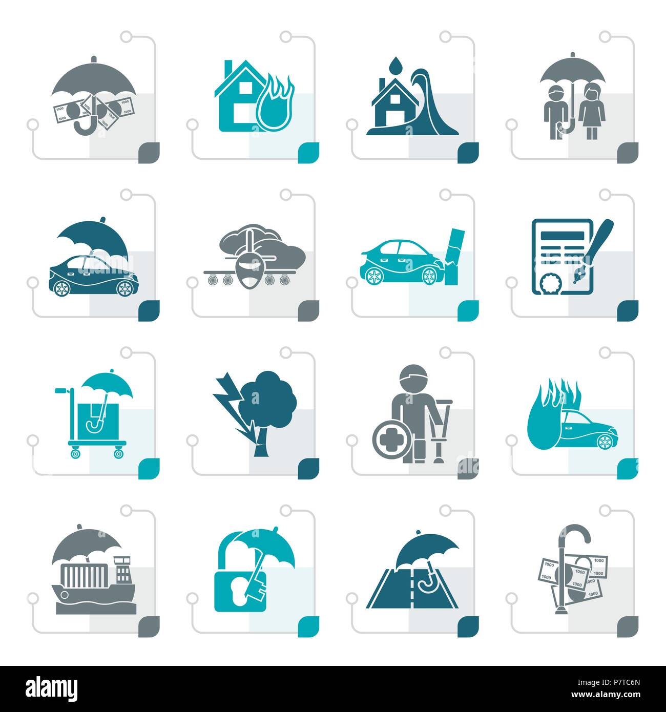 Stylized Insurance and risk icons - vector icon set Stock Vector Image ...