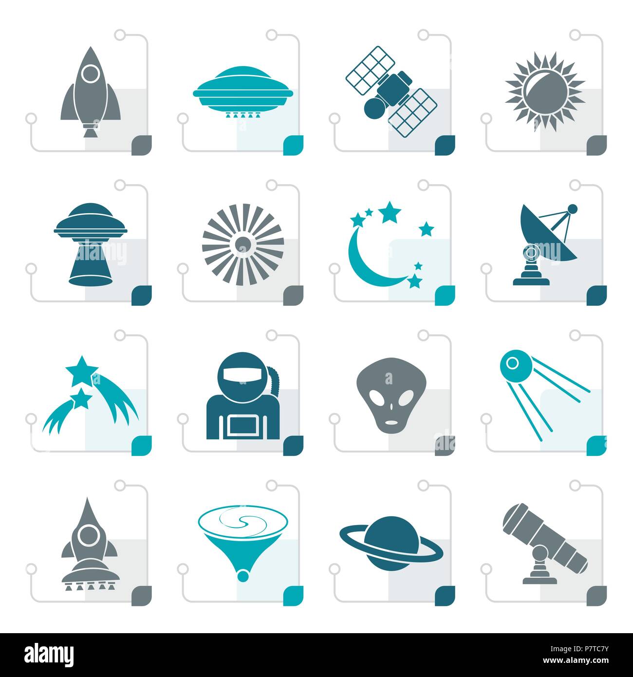 Stylized astronautics, space and universe icons - vector icon set Stock ...