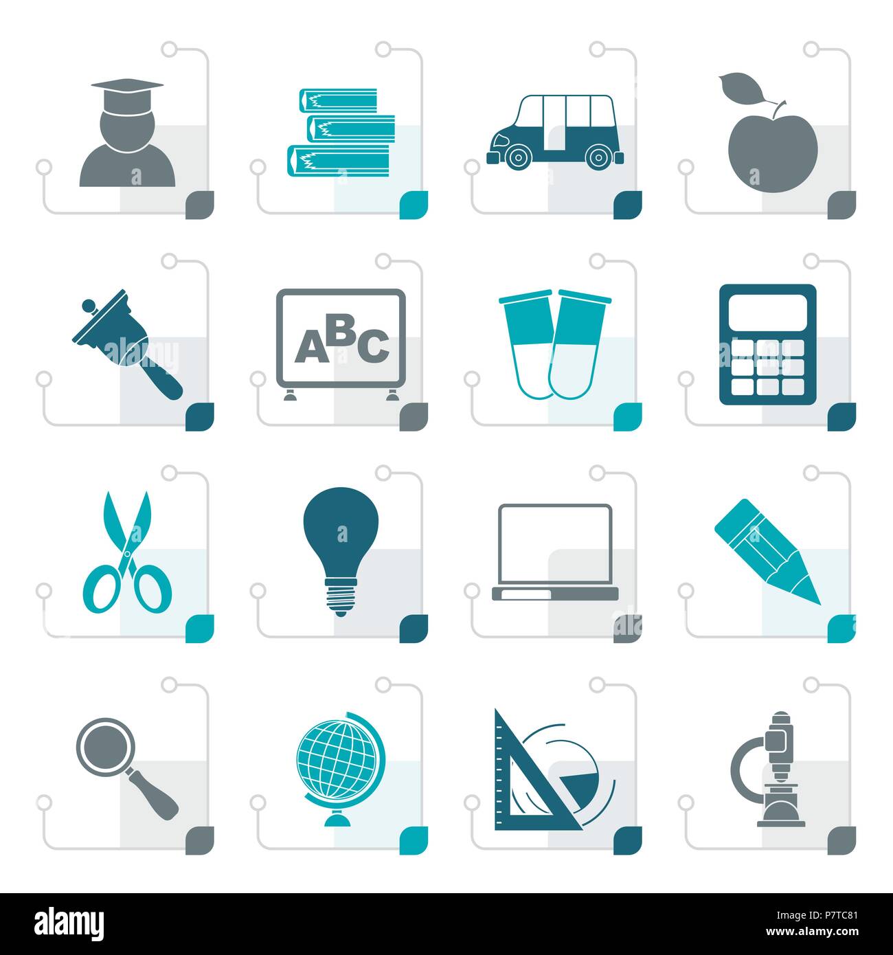 Stylized education and school icons - vector icon set Stock Vector ...