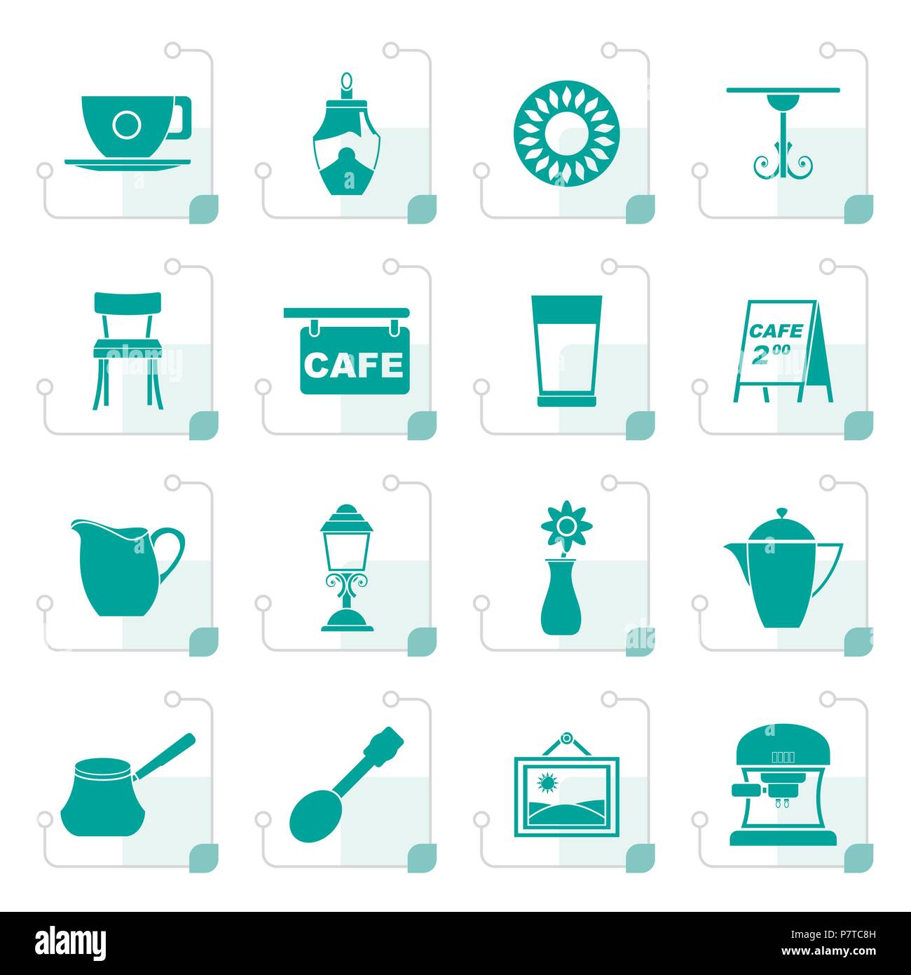 Stylized Cafe and coffeehouse icons - vector icon set Stock Vector ...