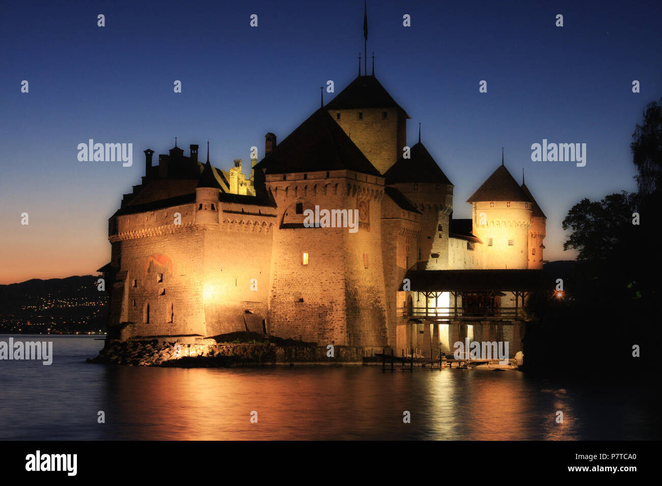 The Chillon castle in Montreux (Vaud), Geneva lake, Switzerland Stock ...