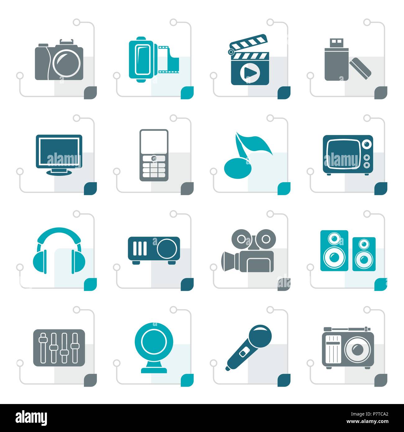 Stylized multimedia and technology icons - vector icon set Stock Vector ...
