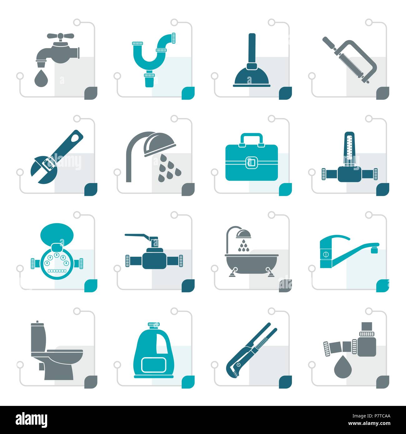 Stylized plumbing objects and tools icons - vector icon set Stock ...