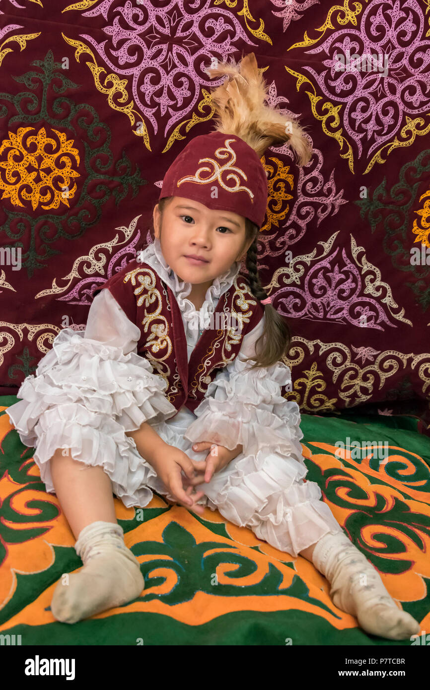 Young Kazakh girl in yurt, Almaty, Kazakhstan Stock Photo - Alamy