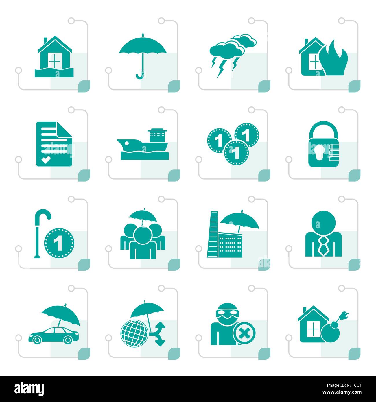 Stylized Insurance and risk icons - vector icon set Stock Vector Image ...
