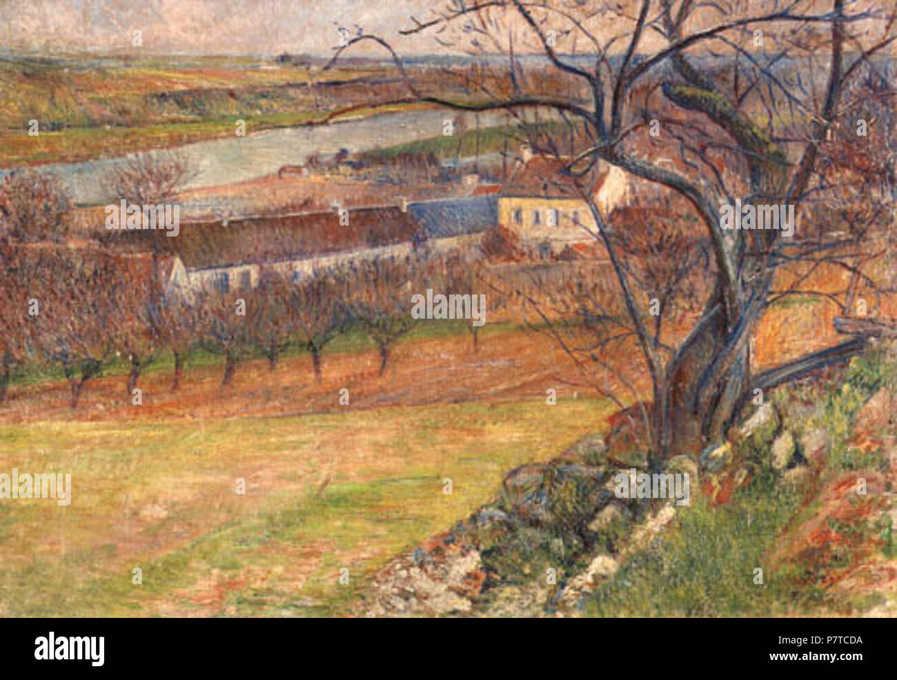 English: Village by a stream . circa 1900 97 Cordey village by a stream ...