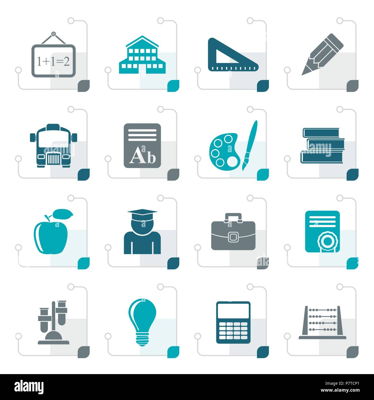Stylized school and education icons - vector icon set Stock Vector ...