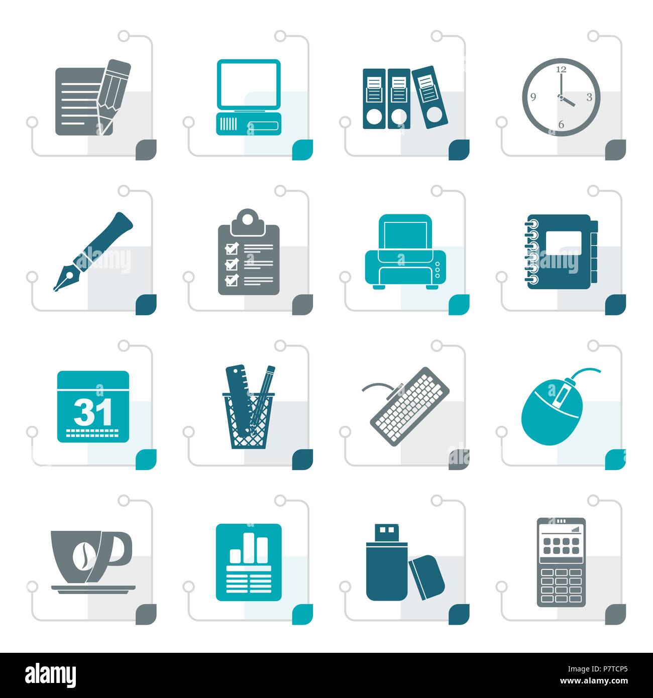 Stylized Business and office equipment icons - vector icon set Stock ...