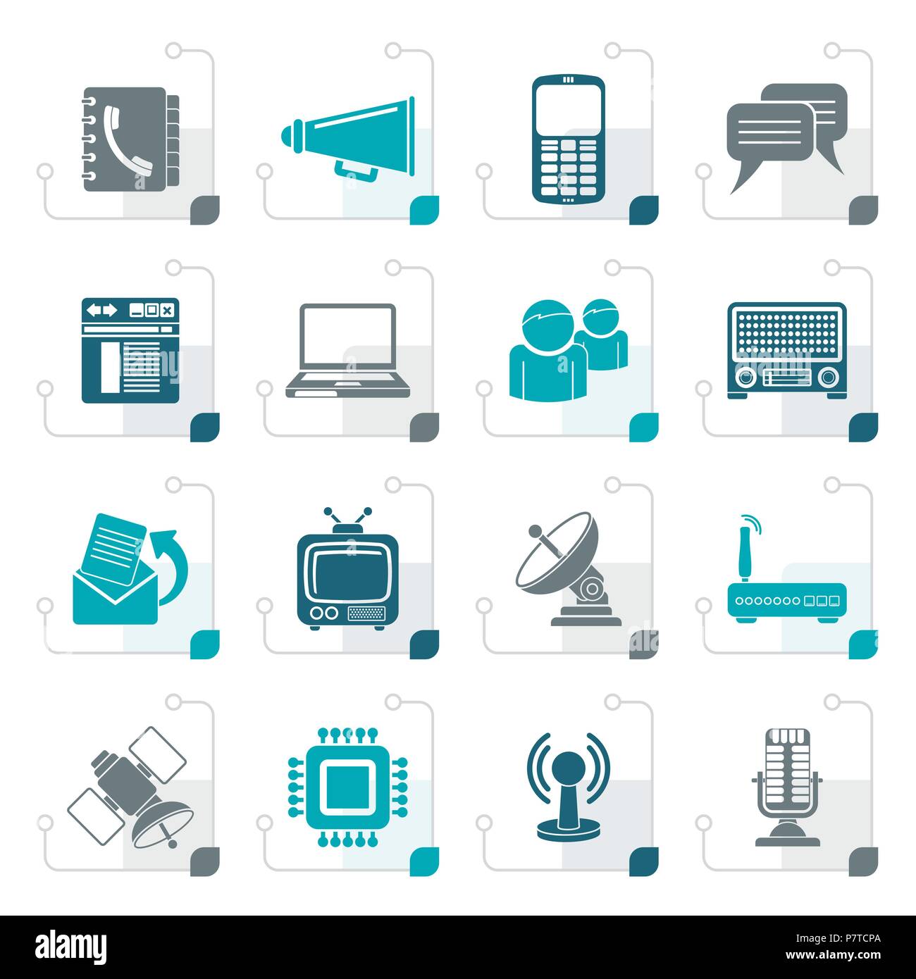 Stylized Communication, connection and technology icons - vector icon ...