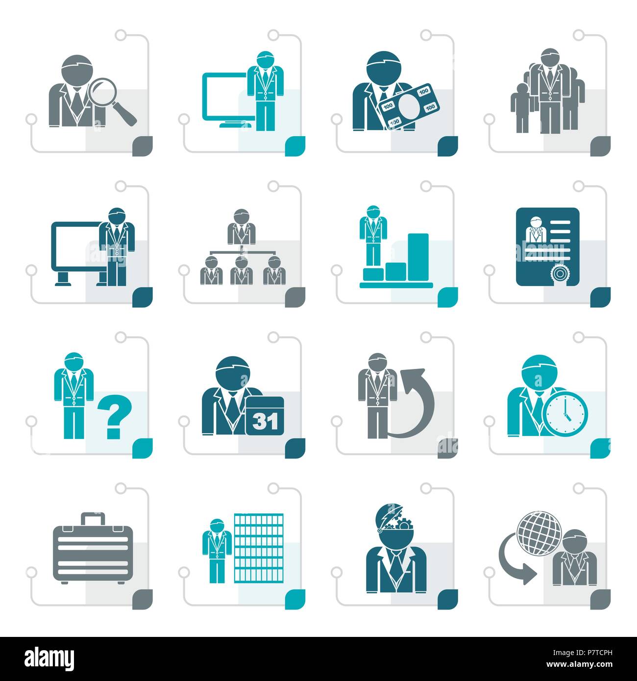 Stylized Business, management and hierarchy icons - vector icon set ...